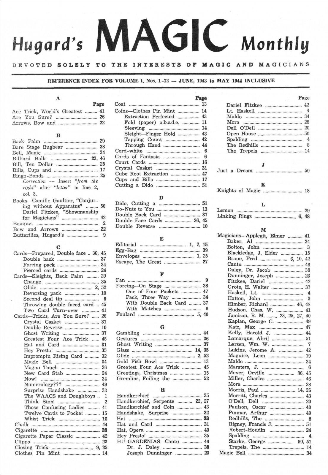 Hugard's Magic Monthly Index by Jean Hugard : Lybrary.com