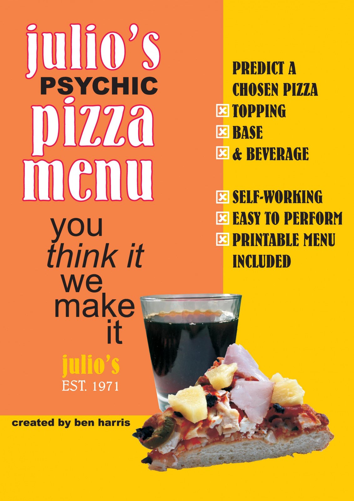 Julio's Psychic Pizza Menu by (Benny) Ben Harris : Lybrary.com