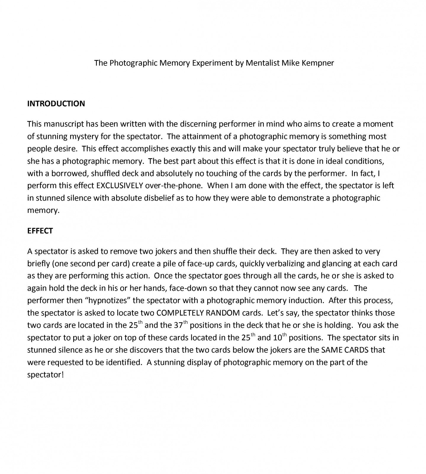 Photographic Memory Experiment by Mike Kempner : Lybrary.com