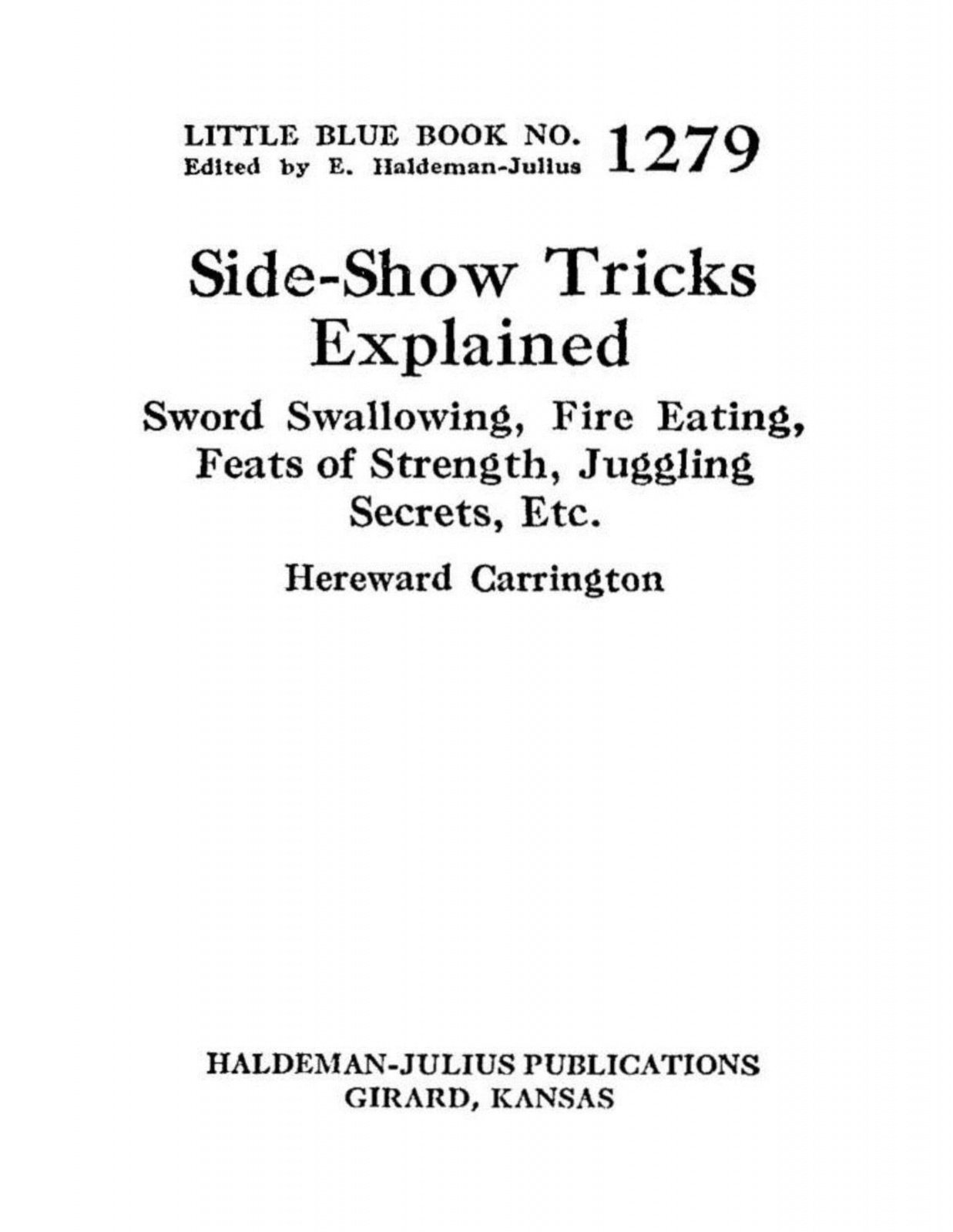 Side-Show Tricks Explained by Hereward Carrington : Lybrary.com