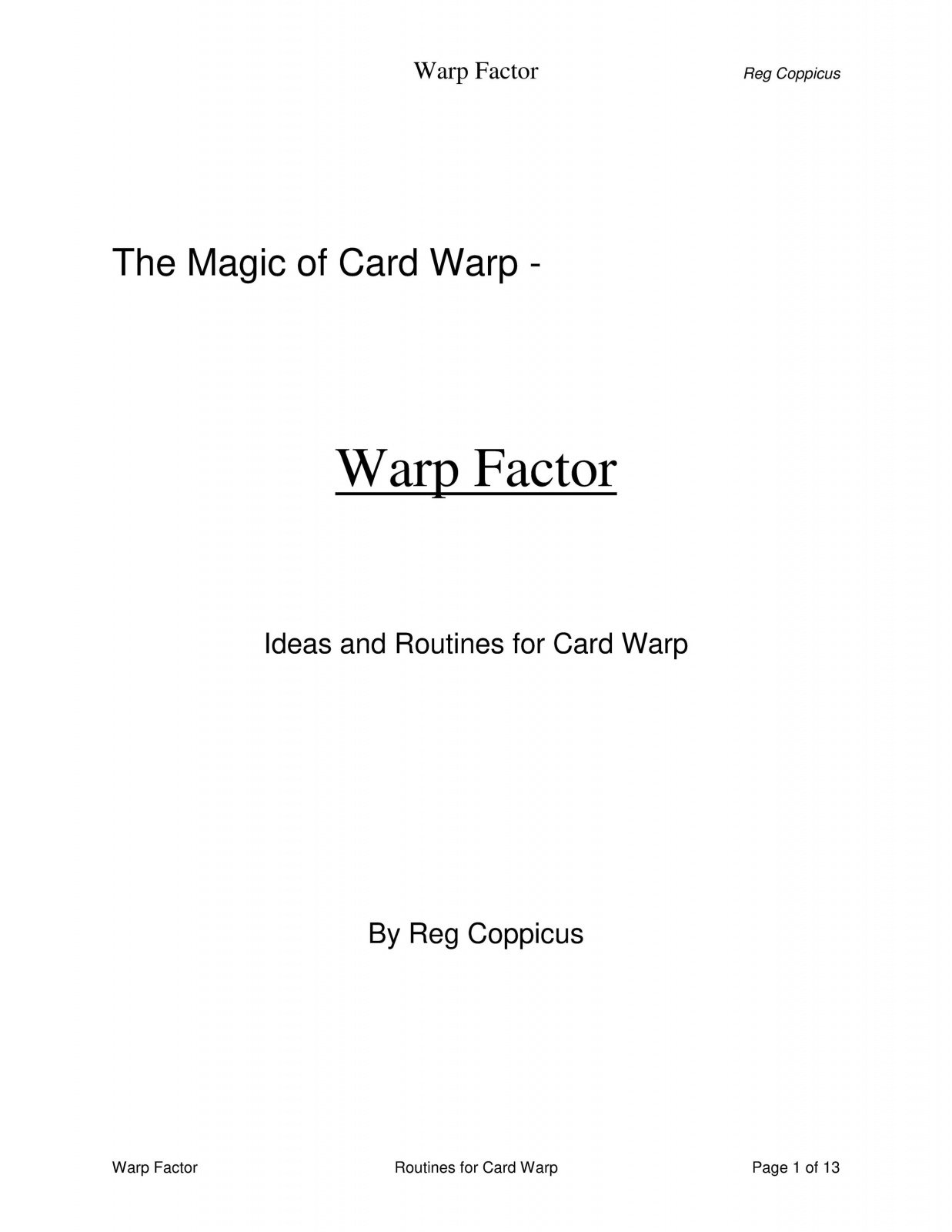 Warp Factor by Reg Coppicus : Lybrary.com
