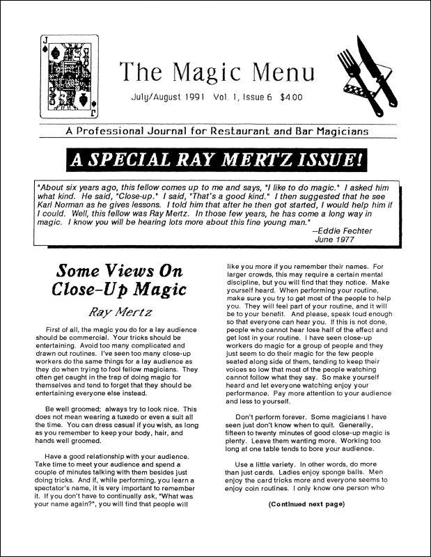 Magic Menu volume 1, number 6 (Jul - Aug 1991) by Jim Sisti : Lybrary.com