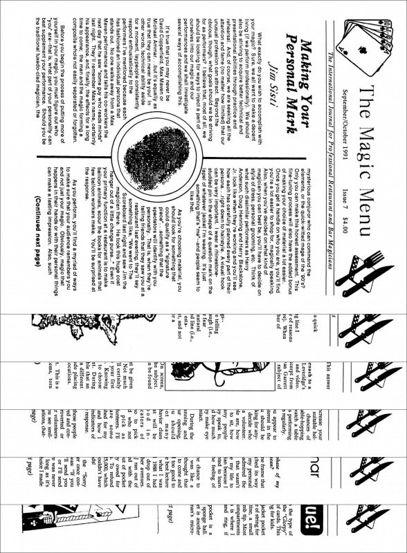 Magic Menu volume 2 (Sep 1991 - Aug 1992) by Jim Sisti : Lybrary.com