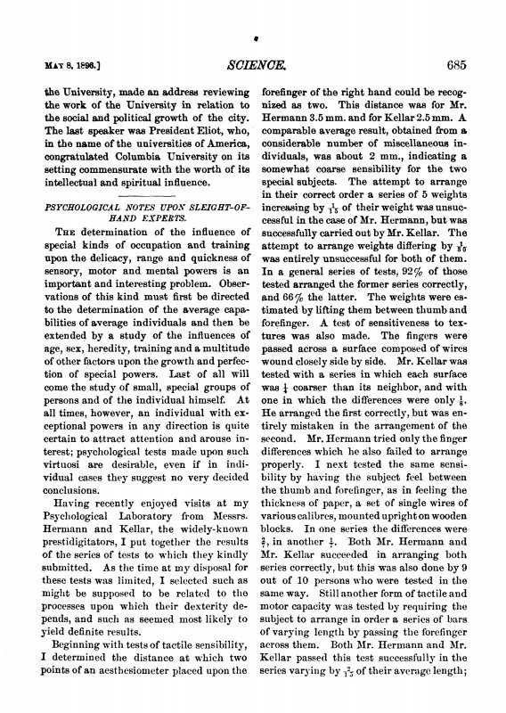 Psychological Notes Upon Sleight-of-Hand Experts by Joseph Jastrow ...