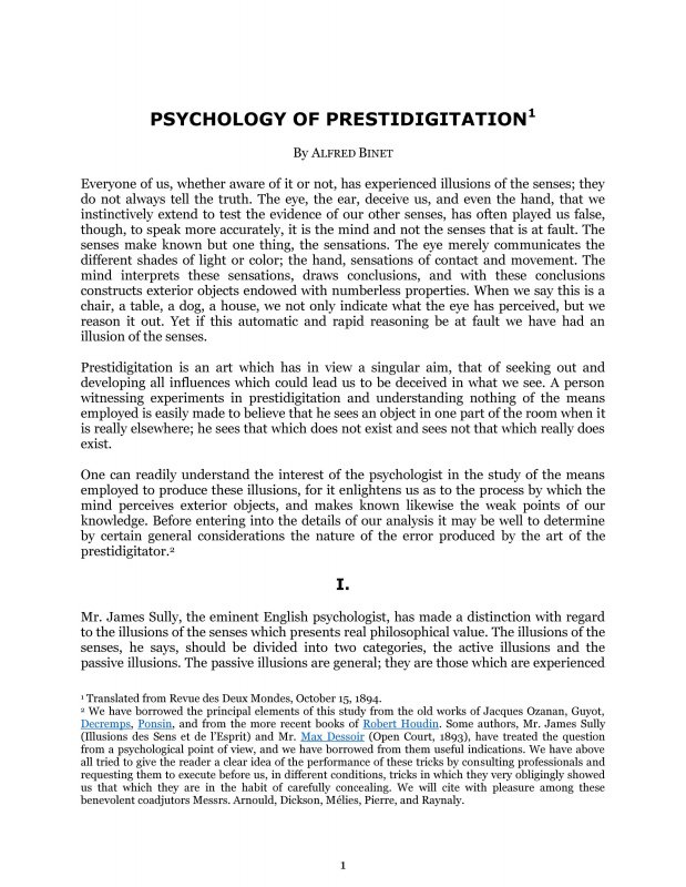 Psychology of Prestidigitation by Alfred Binet : Lybrary.com